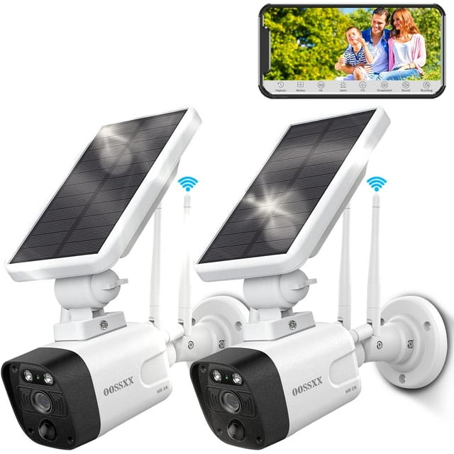 OOSSXX Smart Outdoor Solar Battery Security System, Wireless Camera 2 ...