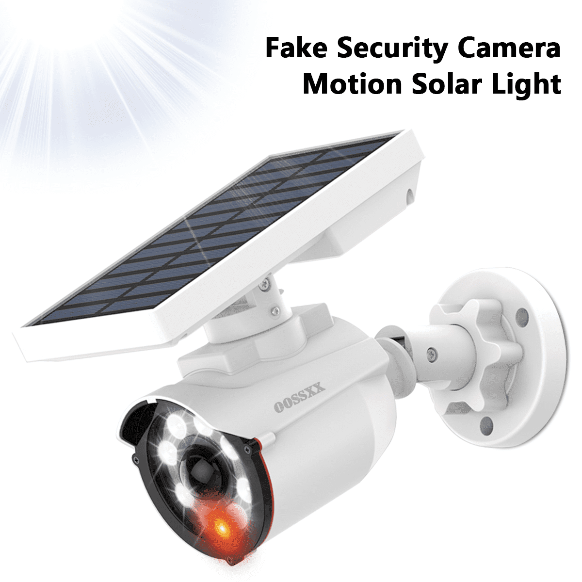OOSSXX Solar-Powered Fake Outdoor Camera, Motion Sensor LED Floodlight ...