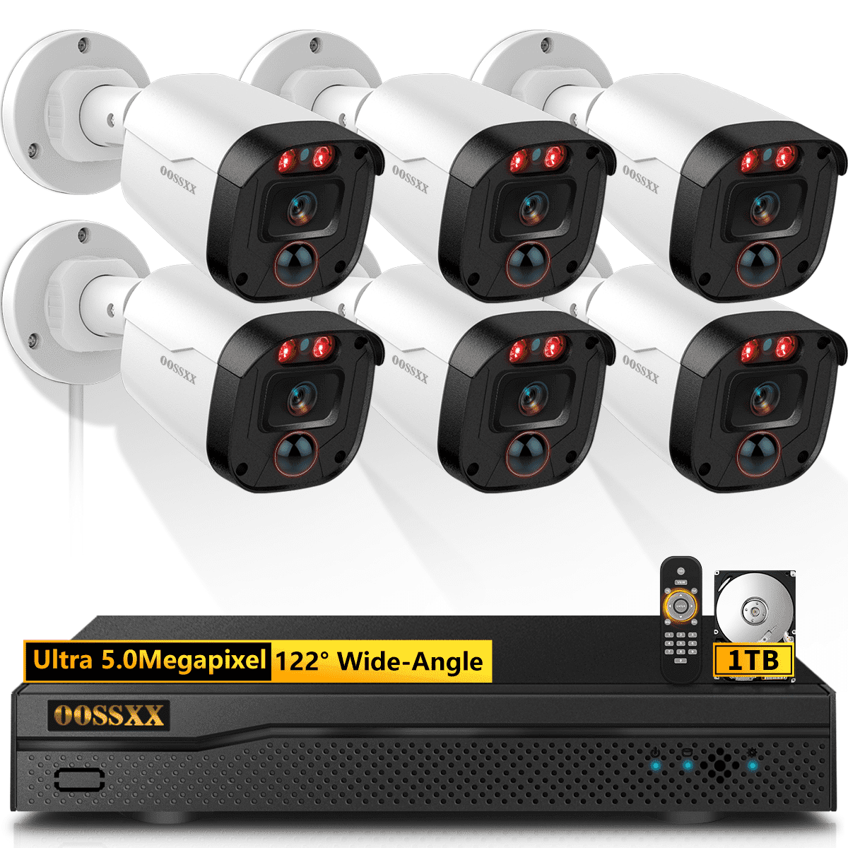 OOSSXX 5MP Outdoor Surveillance DVR Kit, Wired Analog Cameras with ...