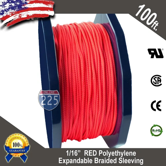 OPAL- 100 Ft. 1/16" Red Expandable Wire Cable Sleeving Sheathing ...