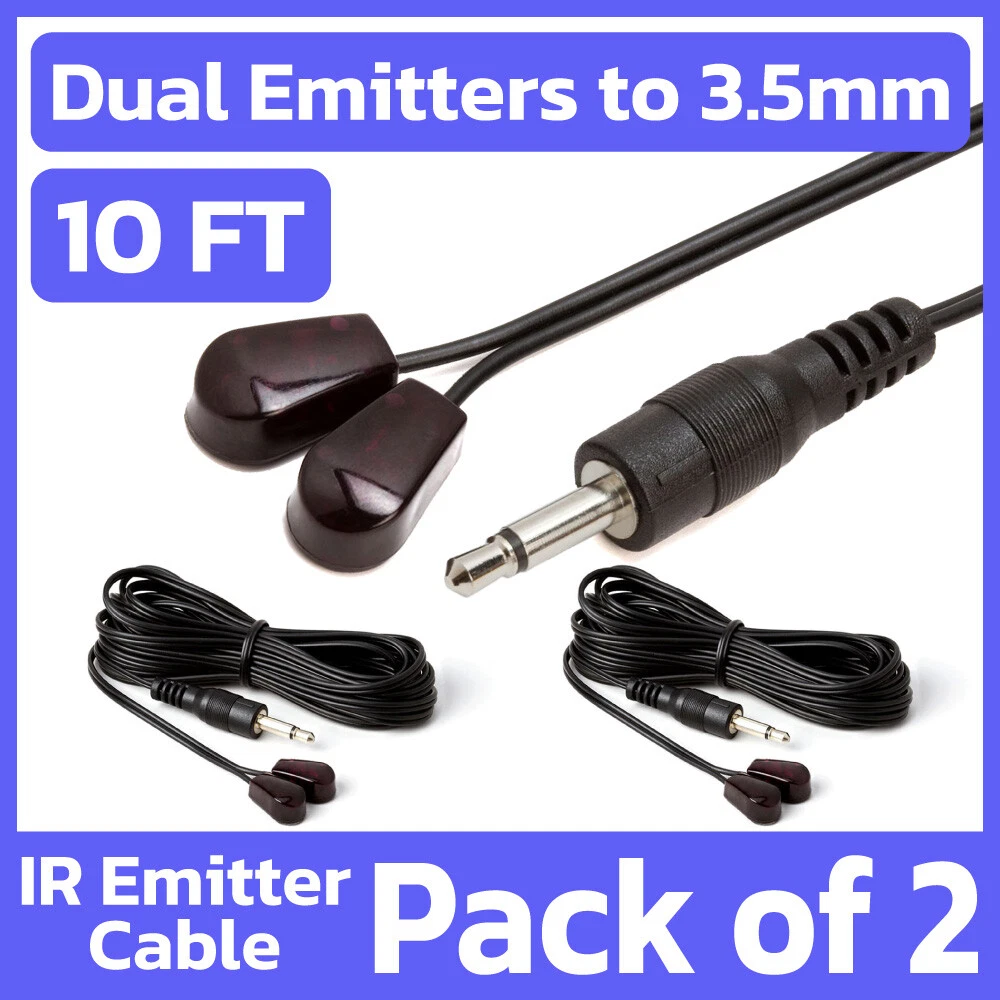 OPAL- 2 Pack 10 Feet Dual Ir Emitter Extender Cable 3.5 Mm Stick-On ...