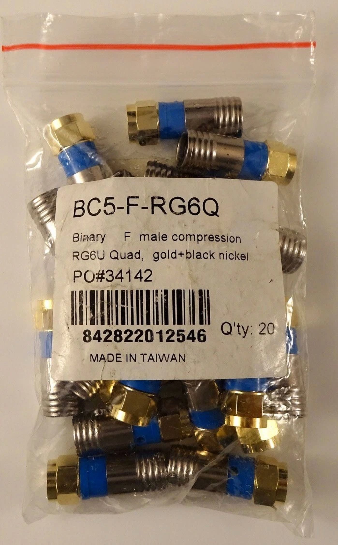 OPAL- 20 Pc, Binary Bc5-F-Rg6Q F Male Compression Connector For Rg6/U ...