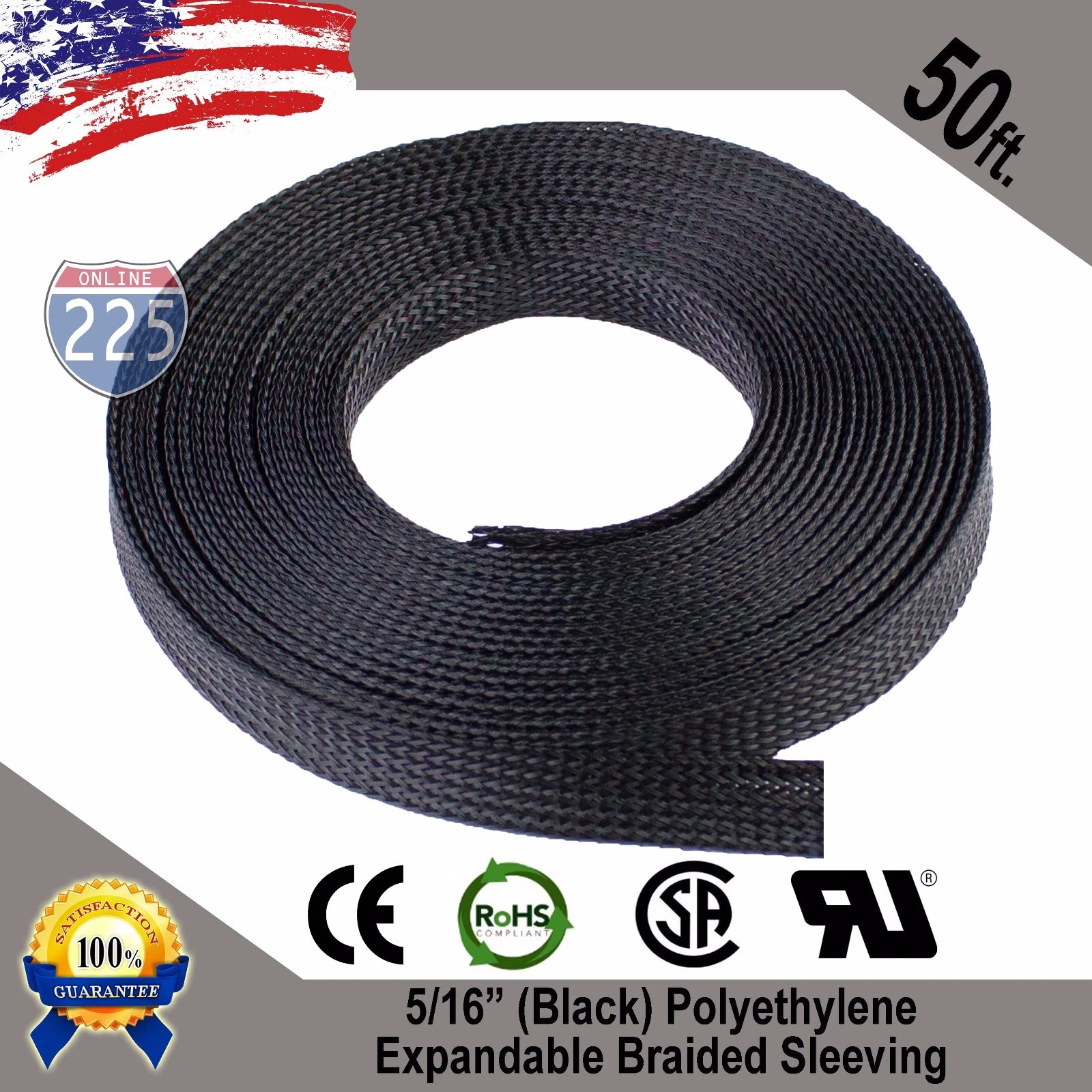 OPAL- 50 Ft. 5/16" Black Expandable Wire Cable Sleeving Sheathing ...