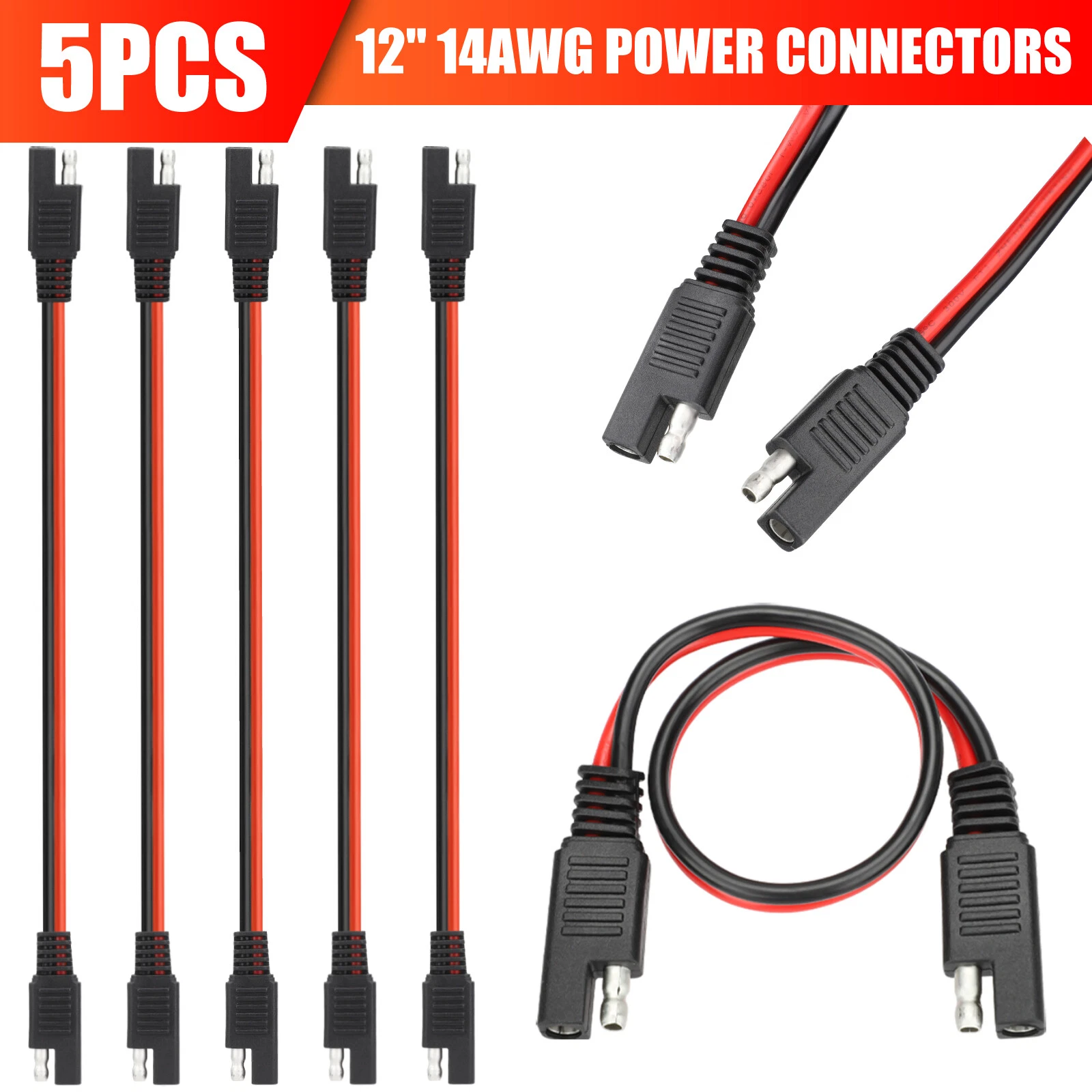 OPAL- 5Pcs 14 Gauge 12" Power Connectors Cable 2 Pin Quick Disconnect ...