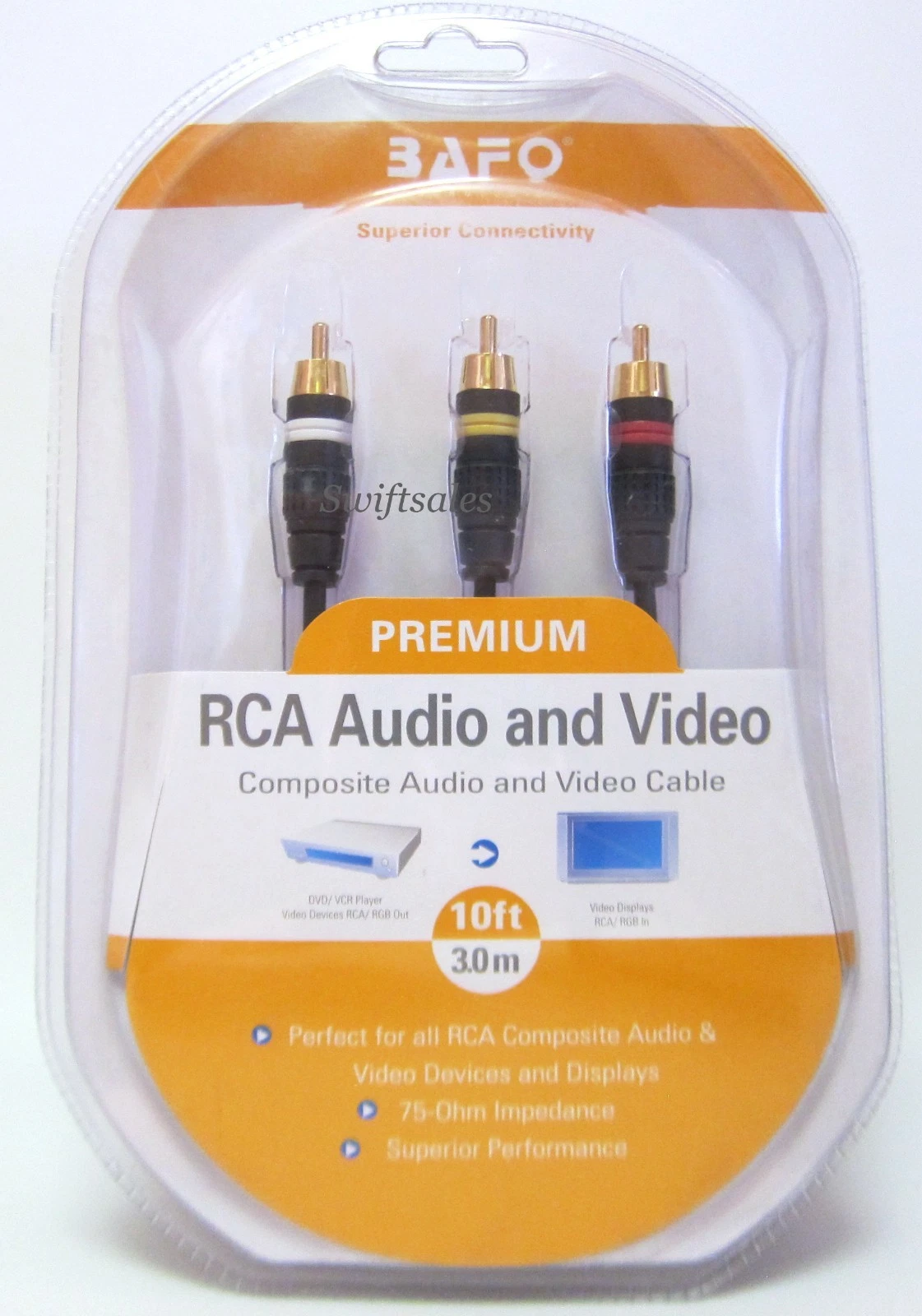OPAL- Bafo Premium 24K Gold Plated Composite Rca A/V Audio Video Cable ...