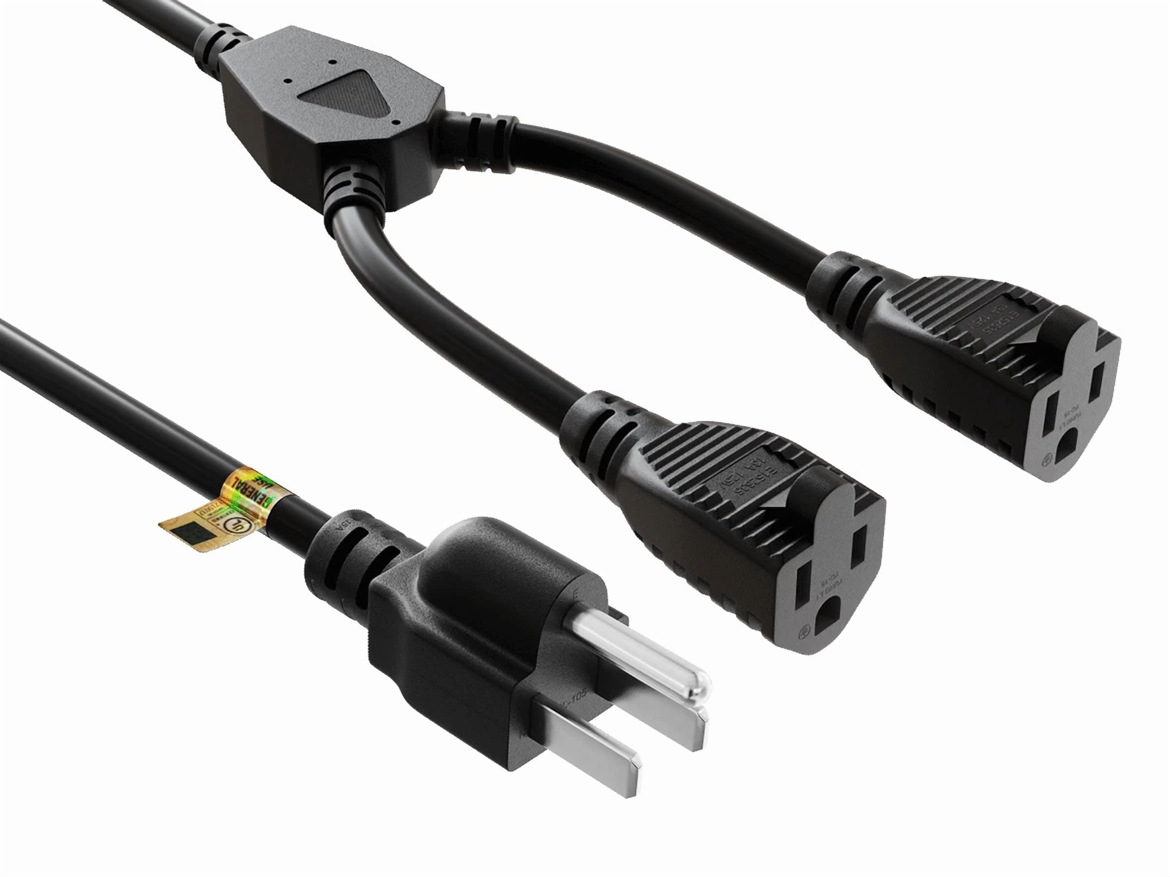 OPAL- Cable Leader 14In Dual Outlet Power Splitter Cord Nema 5-15P To ...