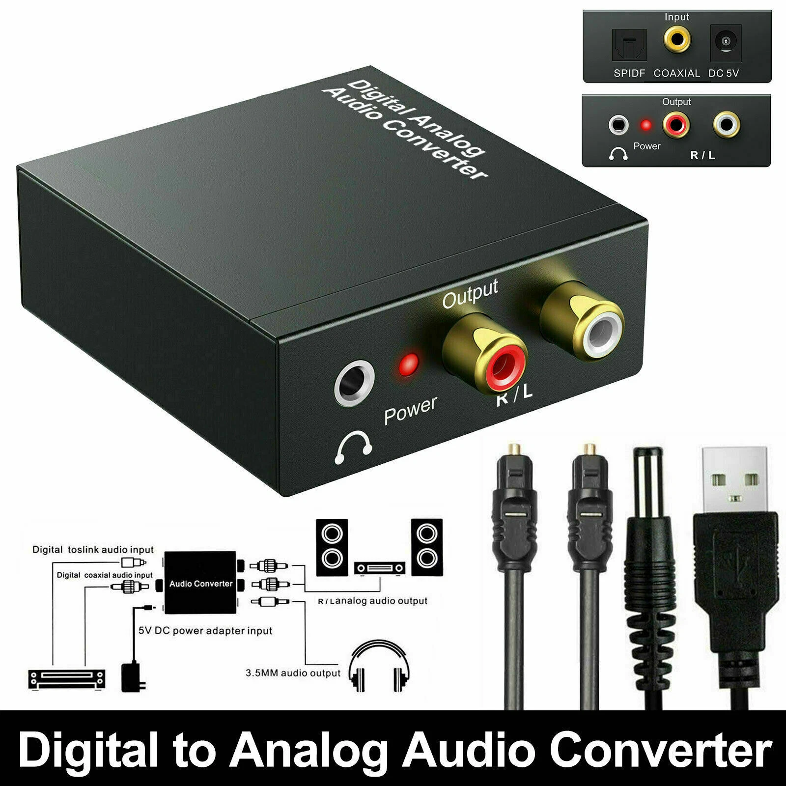 OPAL- Digital Optical Coaxial To Analog Rca L/R Audio Converter Adapter ...