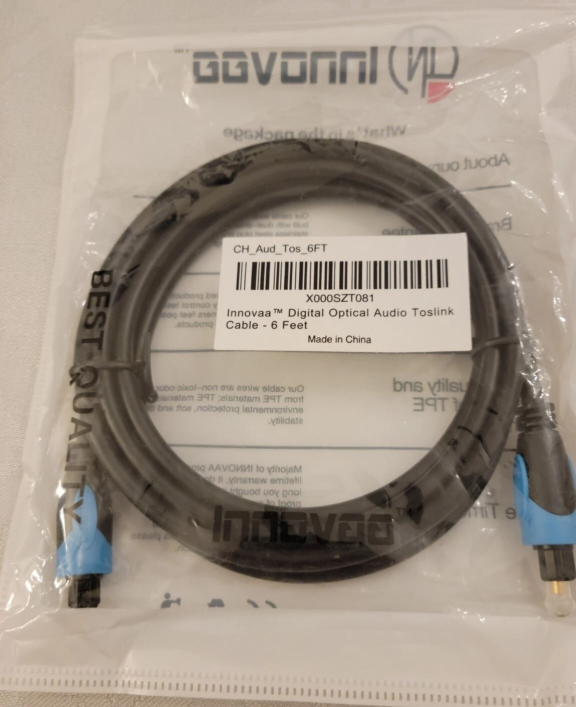OPAL- Innovaa Digital Optical Audio Toslink Cable 6 Ft X000Szt081 New ...