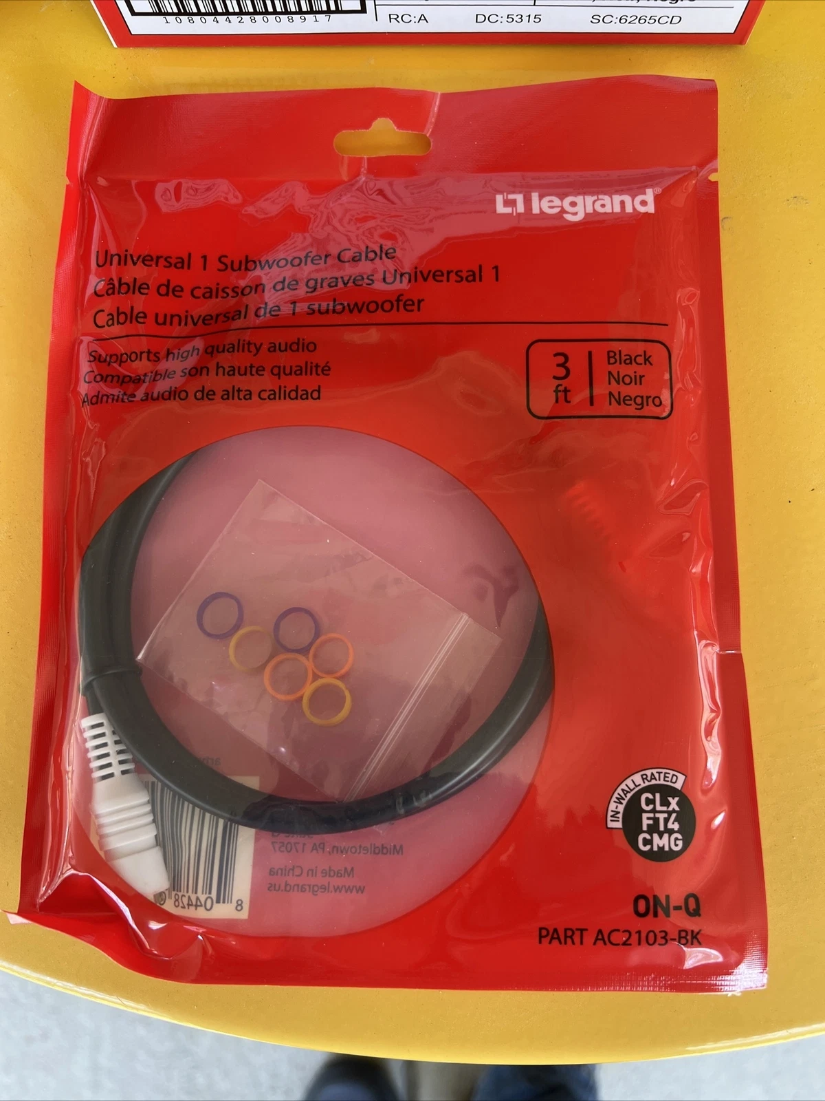 OPAL- Pack Of 7 Legrand Black 3 Ft Universal Subwoofer Cables Rca X Rca ...