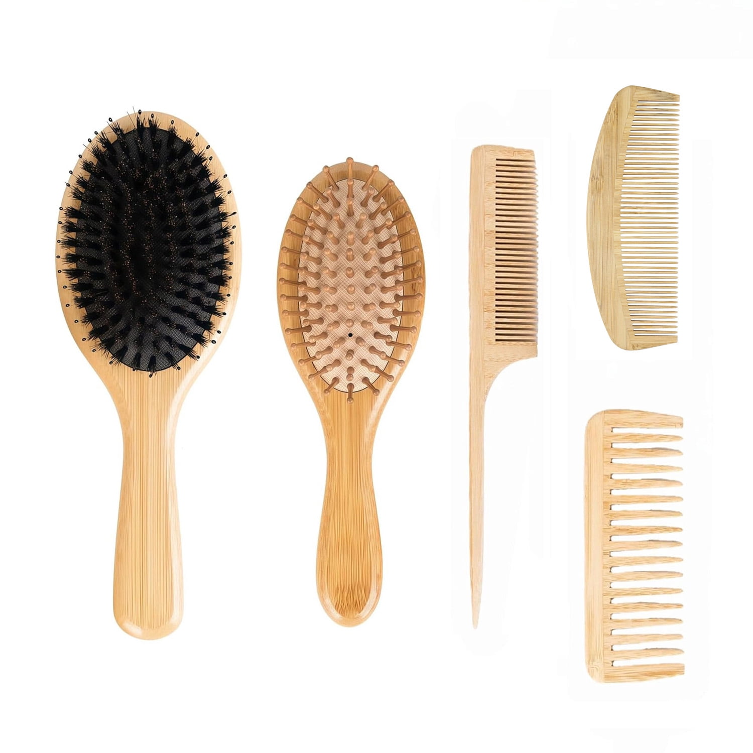 OPALESQUE 5 PCS Bamboo Hair Brushes Set,Boar Bristle and Detangling ...