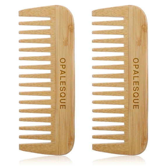 OPALESQUE Hair Combs, 2-Pack Natural Wood Detangling Combs for Curly ...