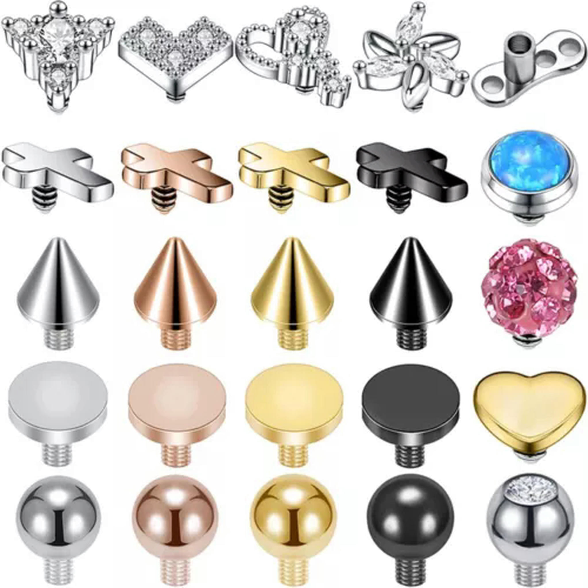 OPALRY 16G Stainless Steel Dermal Anchor Top CZ Crystal Top Skin Diver ...