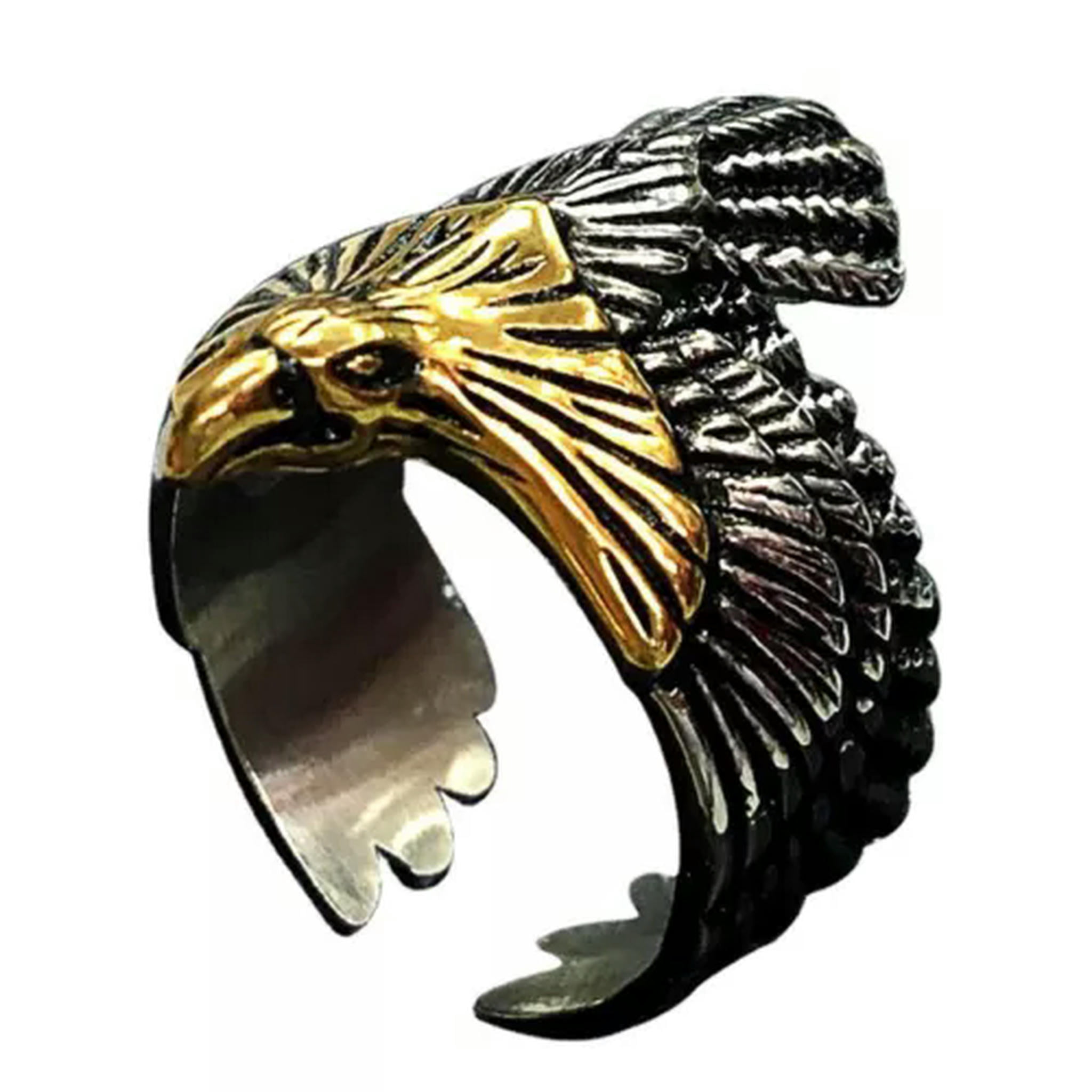 OPALRY Mens Stainless Steel Gold Eagle Head Bird Biker Ring Men Size 7 ...