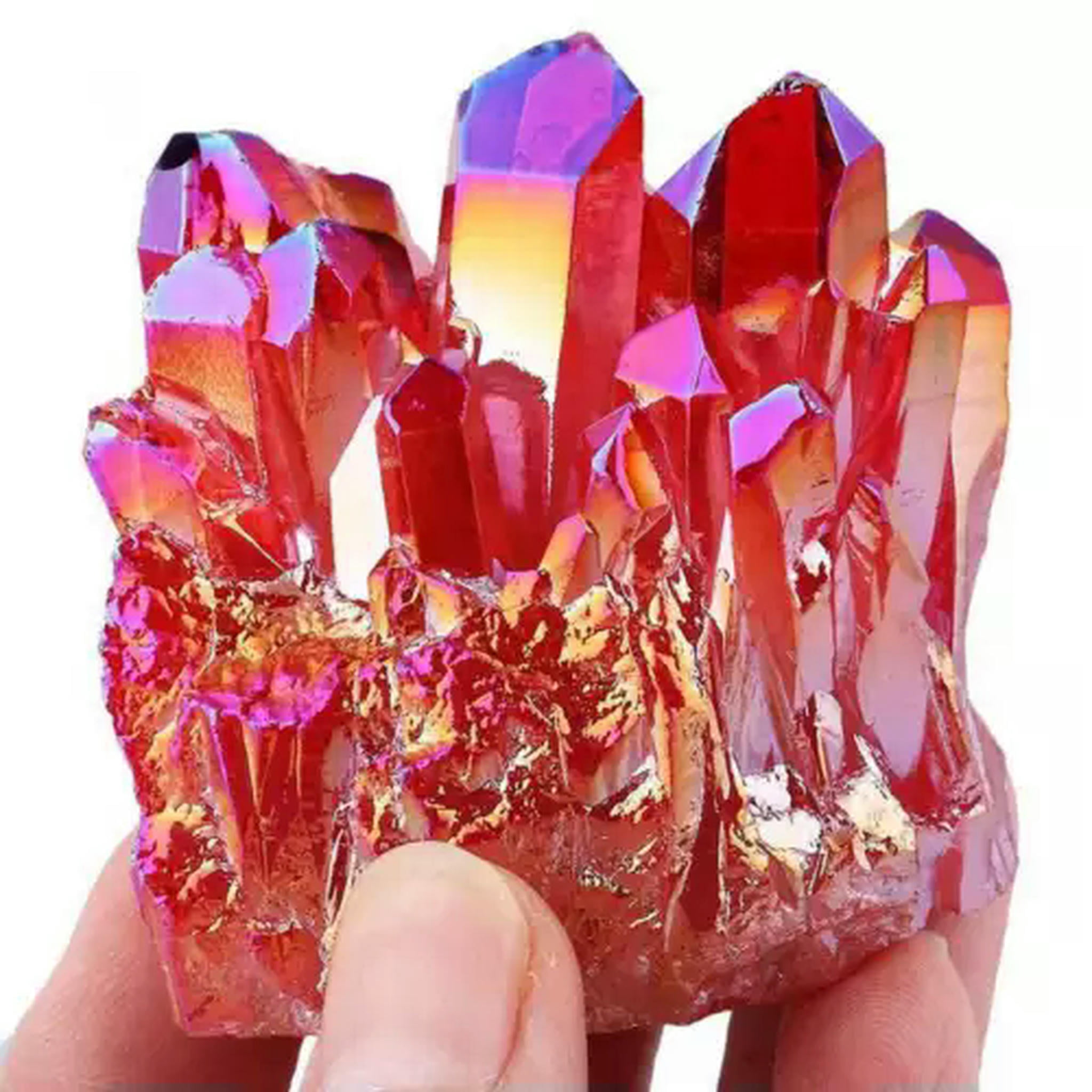OPALRY Natural Aura Red Titanium Chakra Crystal Point Quartz Cluster ...