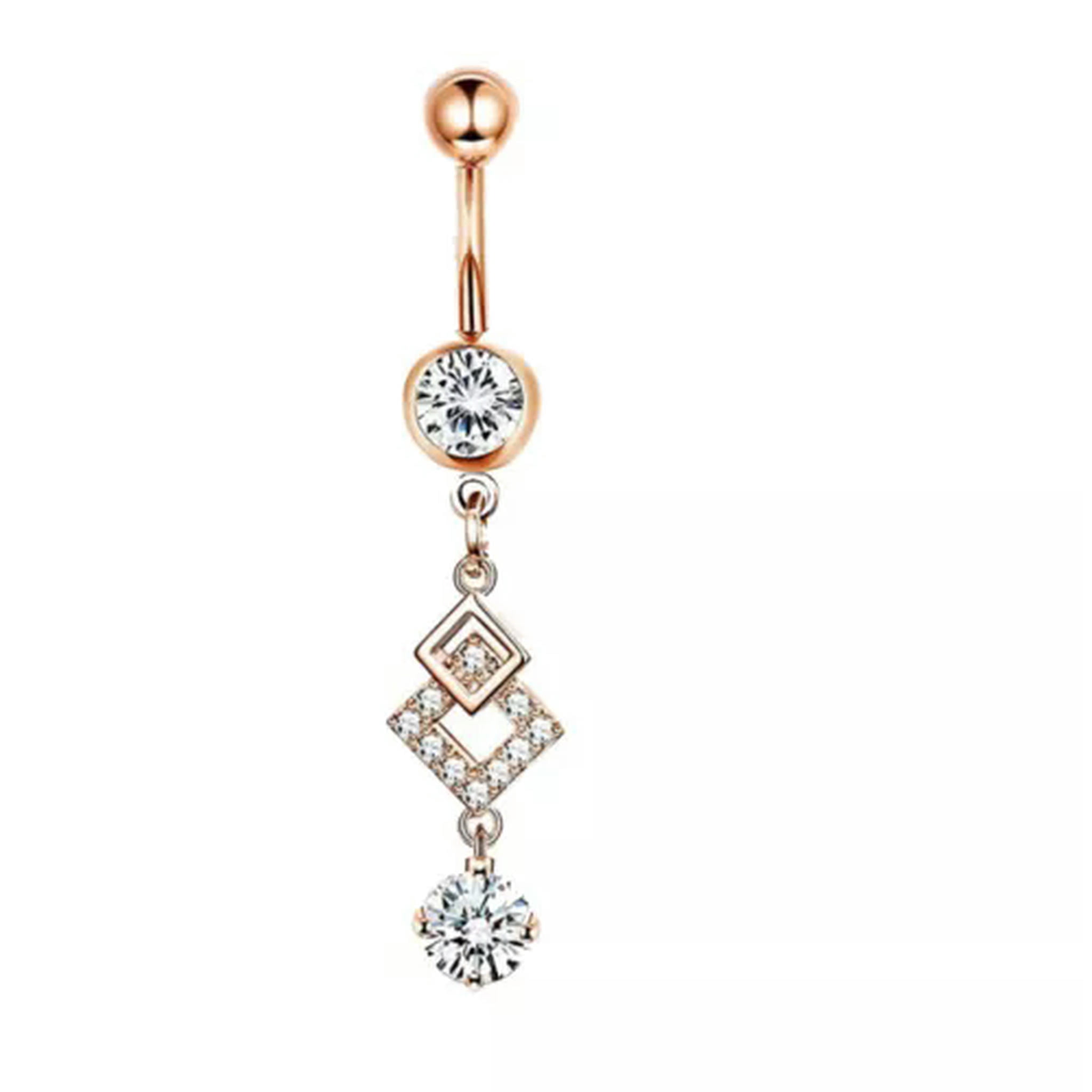 OPALRY Navel Bar Pendant Belly Button Stud Belly Piercing Bar Ball Ended Curved Bar-7#-Rose Gold ...