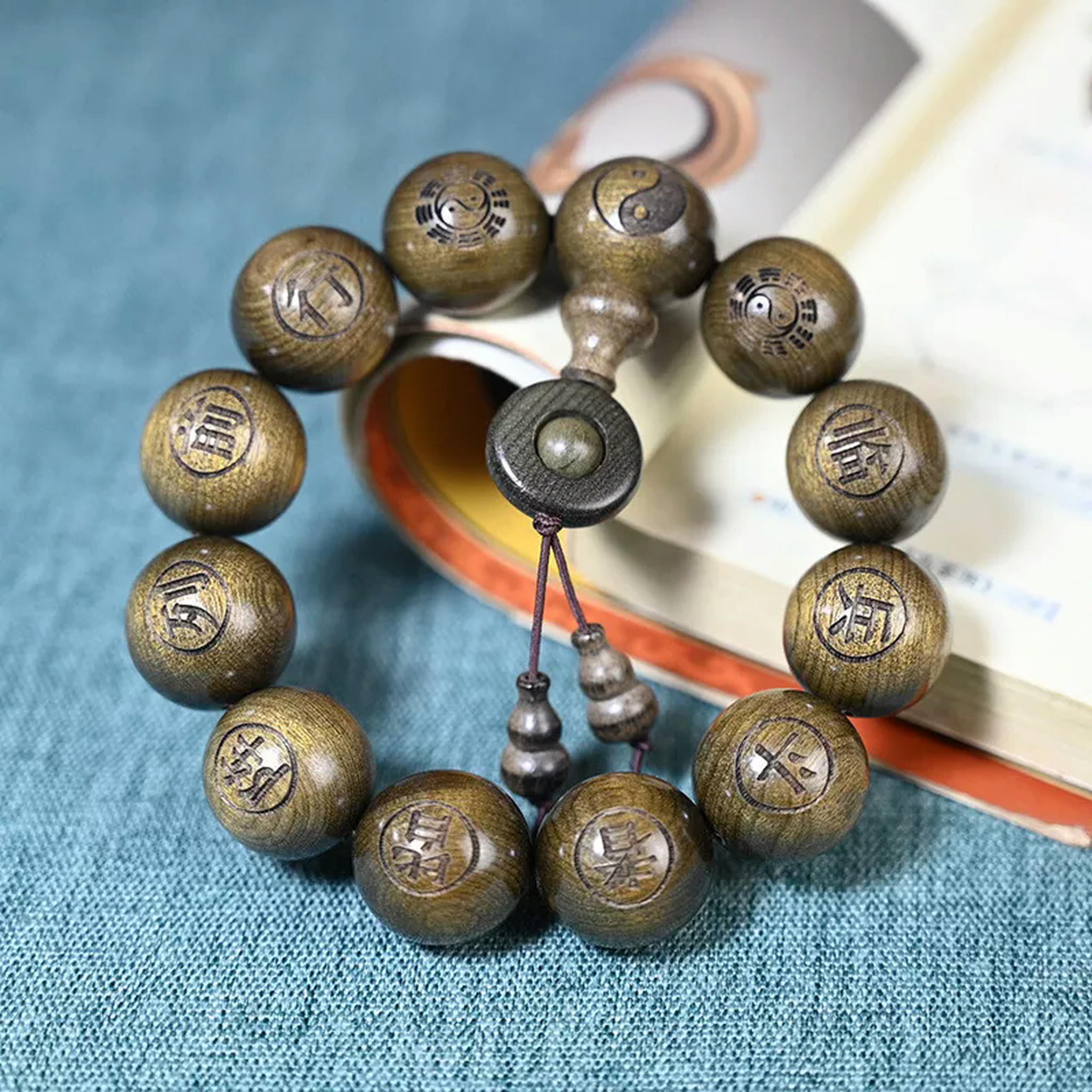 OPALRY Yin Chen Wood Carving and Engraving Handstring Buddha Beads and ...