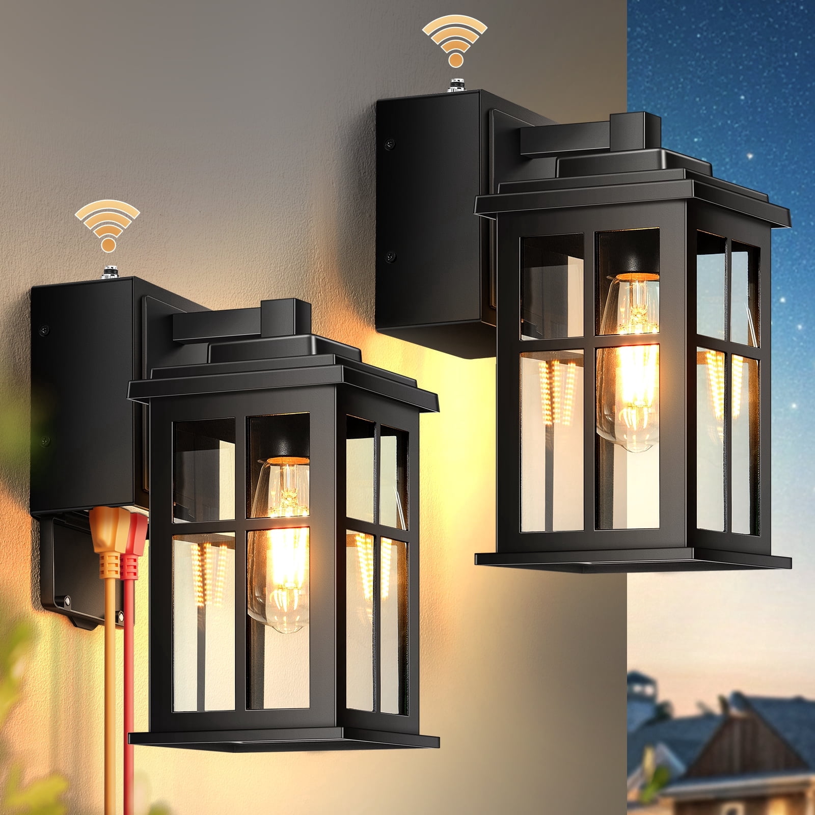 OPAXIS 2-Pack Black Porch Lights Outdoor with GFCI Outlet, Dusk to Dawn ...