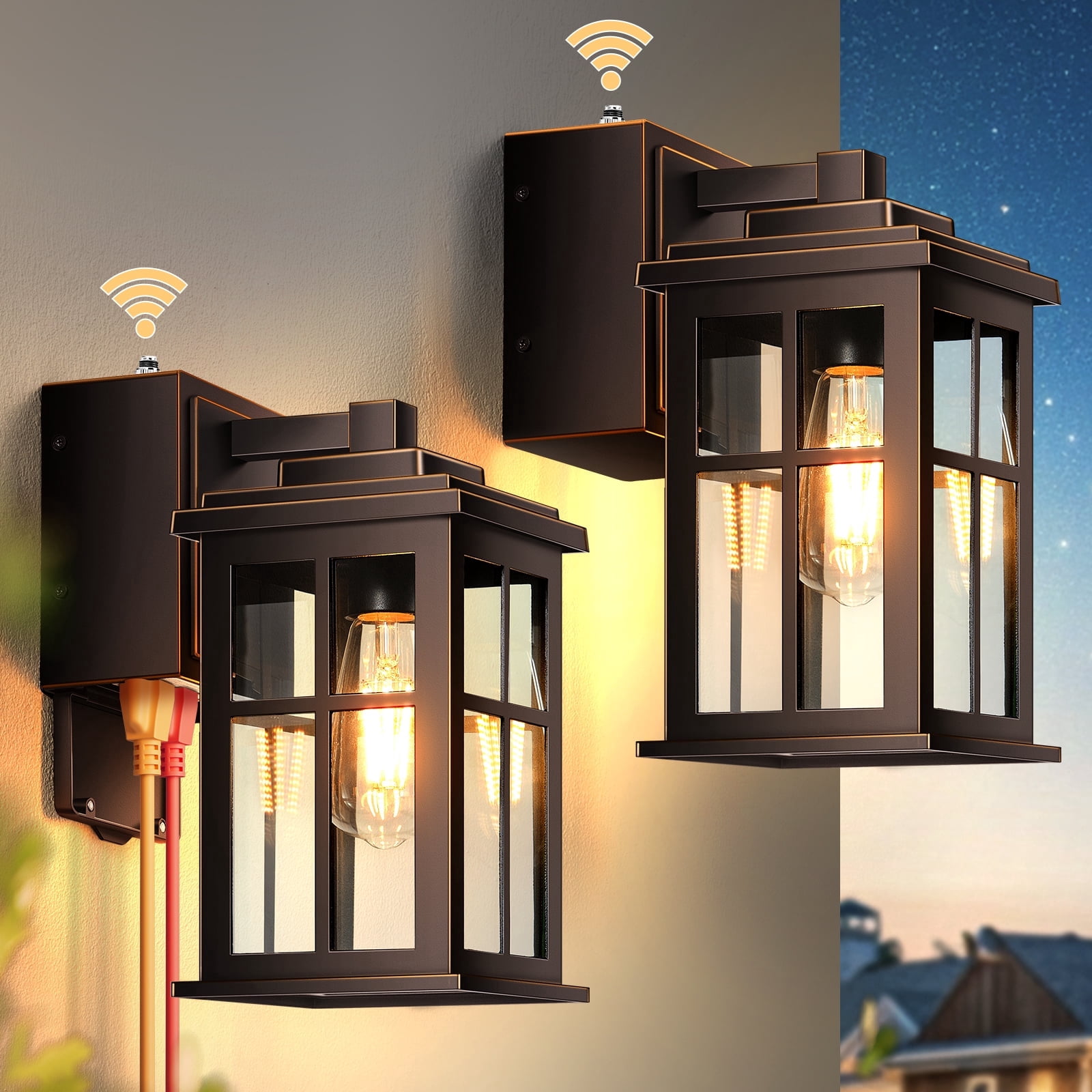 OPAXIS 2-Pack Bronze Outdoor Wall Lights with GFCI Outlet, Dusk to Dawn ...