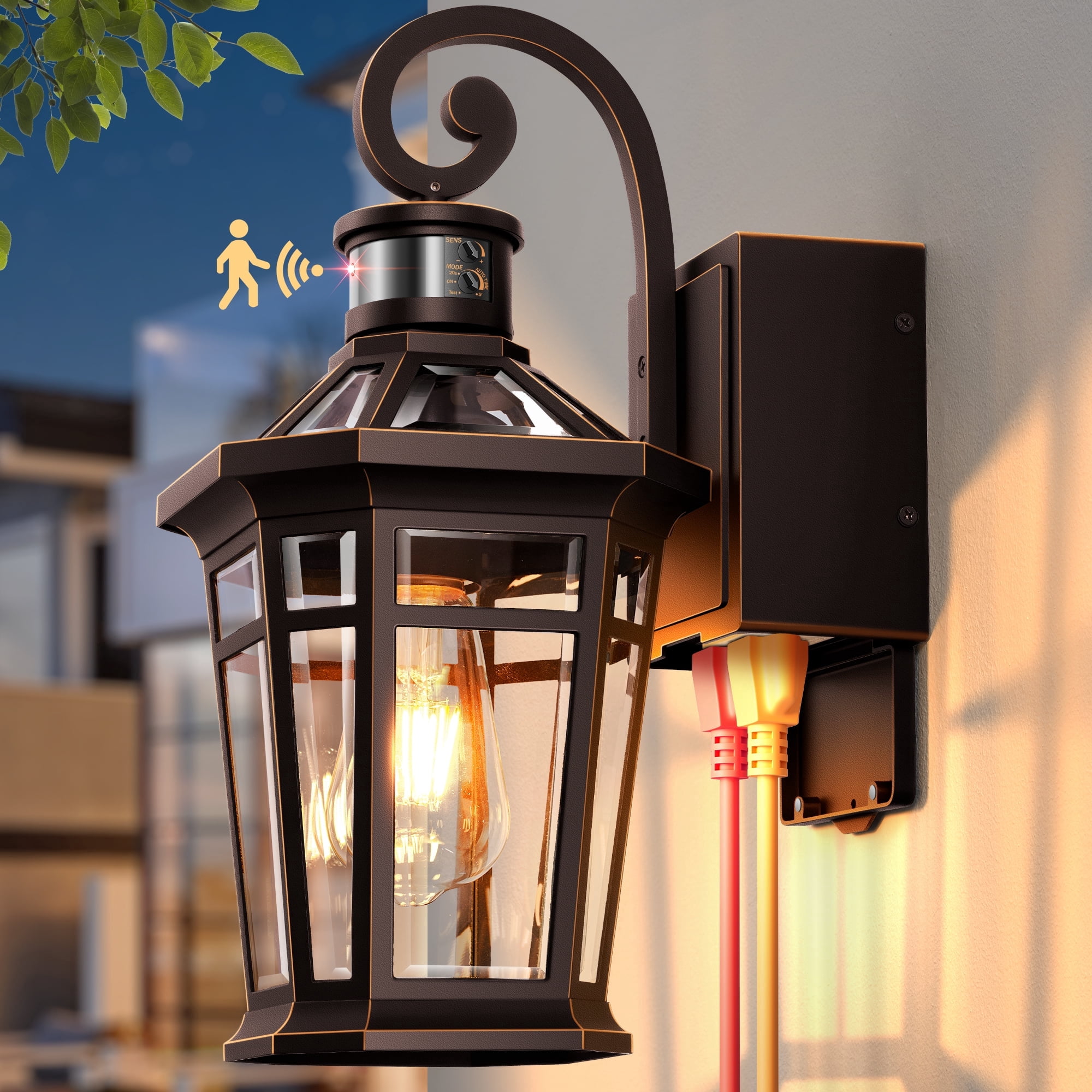 OPAXIS Motion Sensor Porch Light with GFCI Outlet, Oil Rubbed Bronze ...