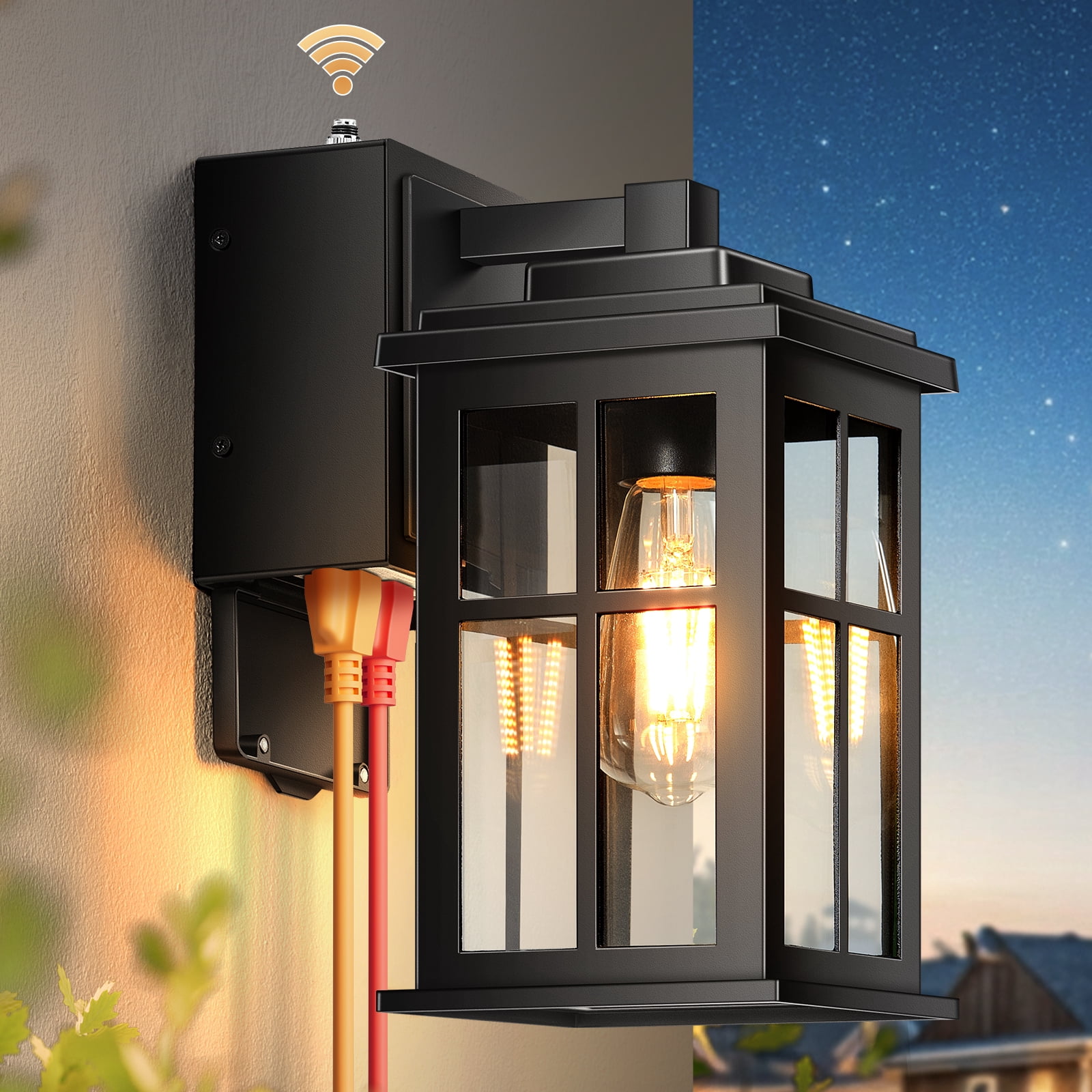 OPAXIS Porch Light with GFCI Outlet, Black Dusk to Dawn Outdoor ...