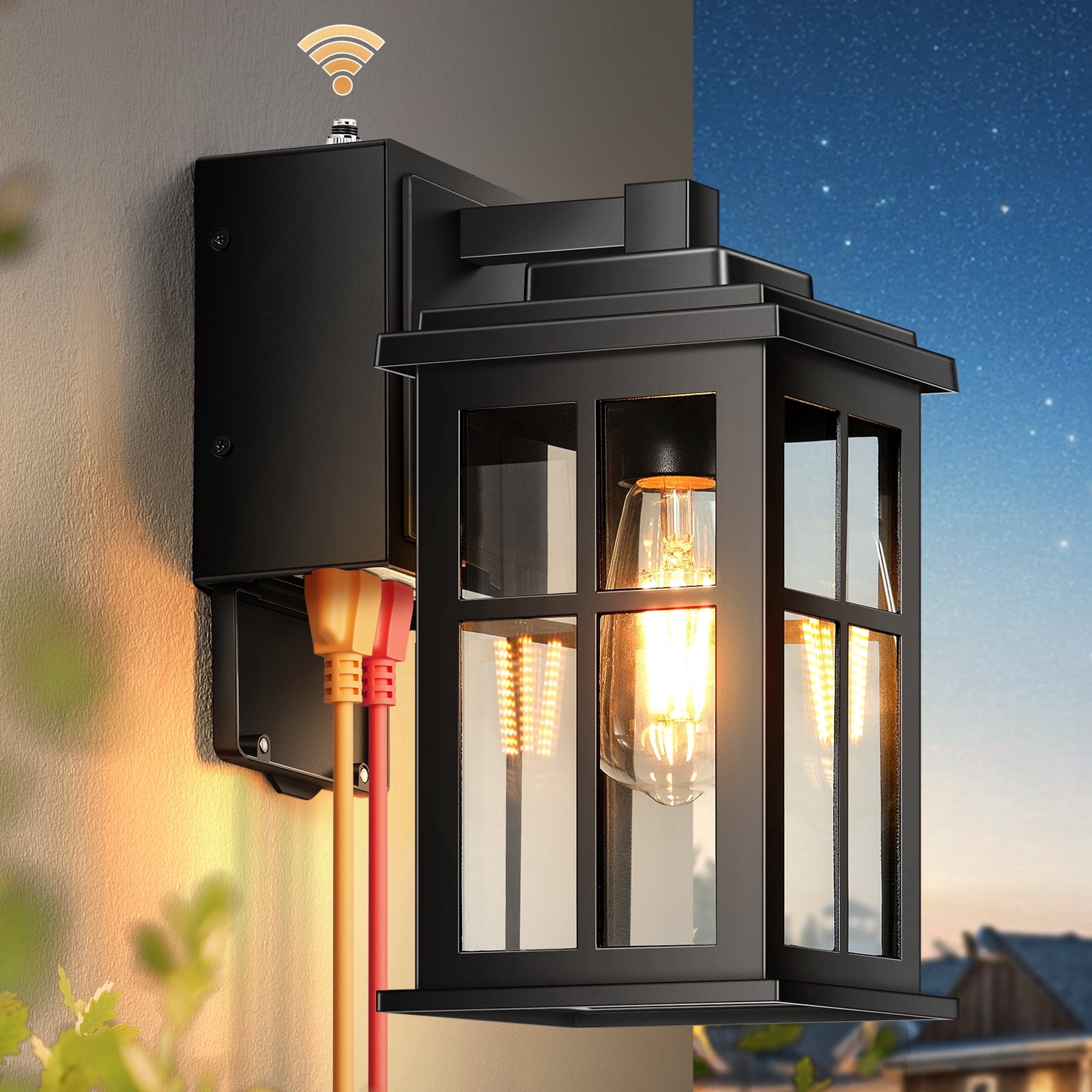 OPAXIS Porch Light with GFCI Outlet, Black Dusk to Dawn Outdoor ...