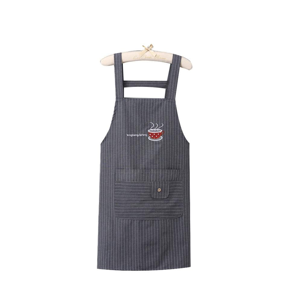 OPDBN Gray Simple Sleeveless Suspender Apron Teacup Embroidery Milk Tea ...