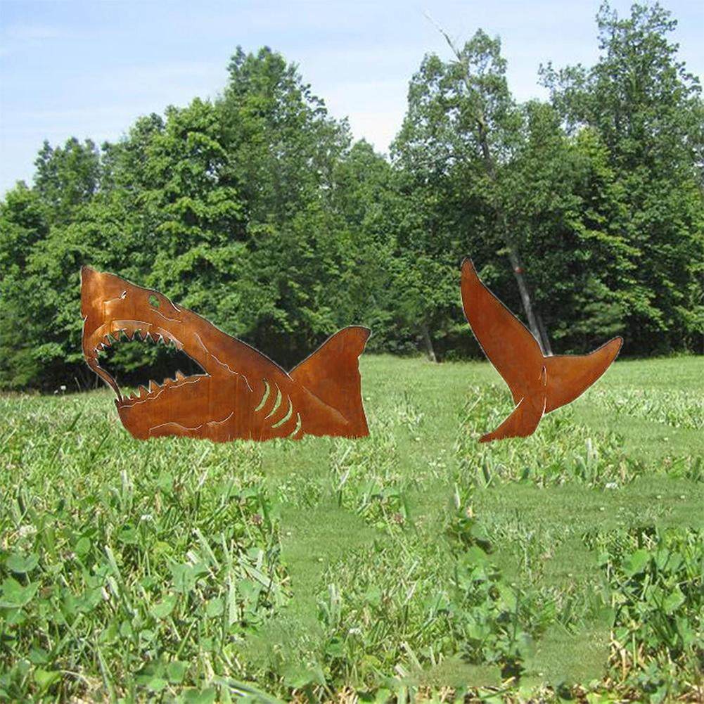 OPDBN Jenny Watson Metal Shark Garden Stake Yard Art Sculpture Creative ...