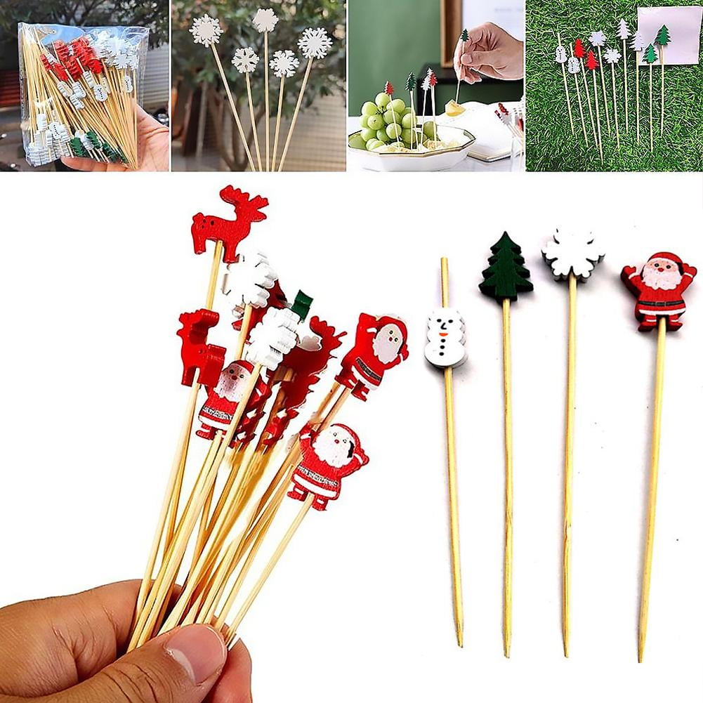OPDBN Santa Claus 50 50pcs Christmas Fruit Picks Disposable Bamboo ...