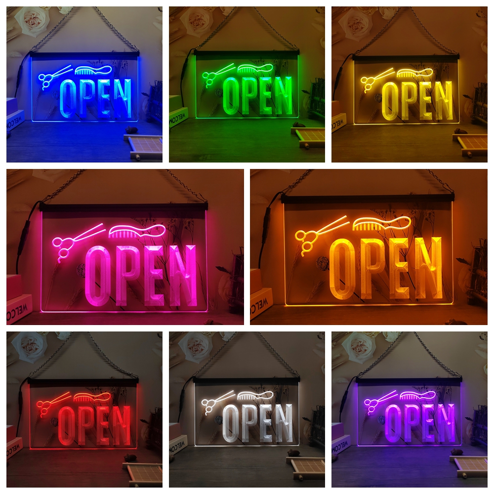 OPEN Hair Cut Scissor Barber Shop Vintage LED Neon Sign-Posters ...