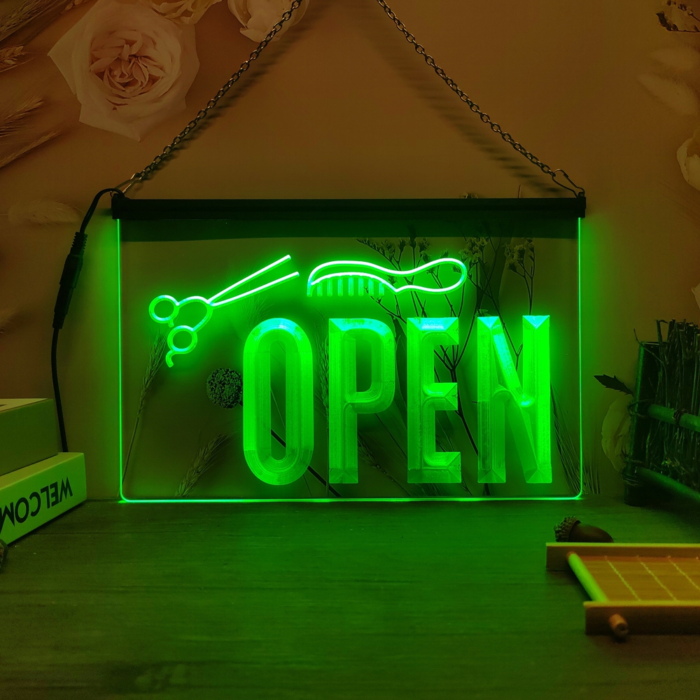 OPEN Hair Cut Scissor Barber Shop Vintage LED Neon Sign-Posters ...