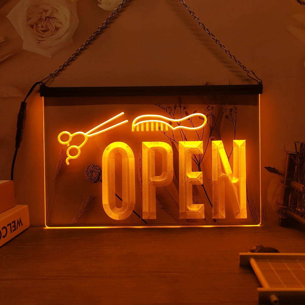 OPEN Hair Cut Scissor Barber Shop Vintage LED Neon Sign-Posters ...