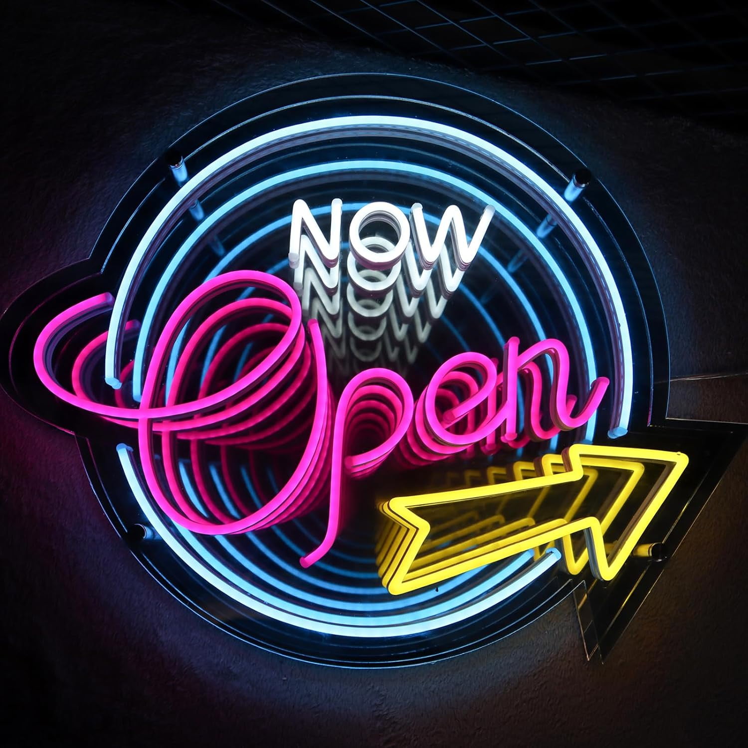 OPEN Infinite Mirror Neon Signs LED Light For Business Window Studio ...