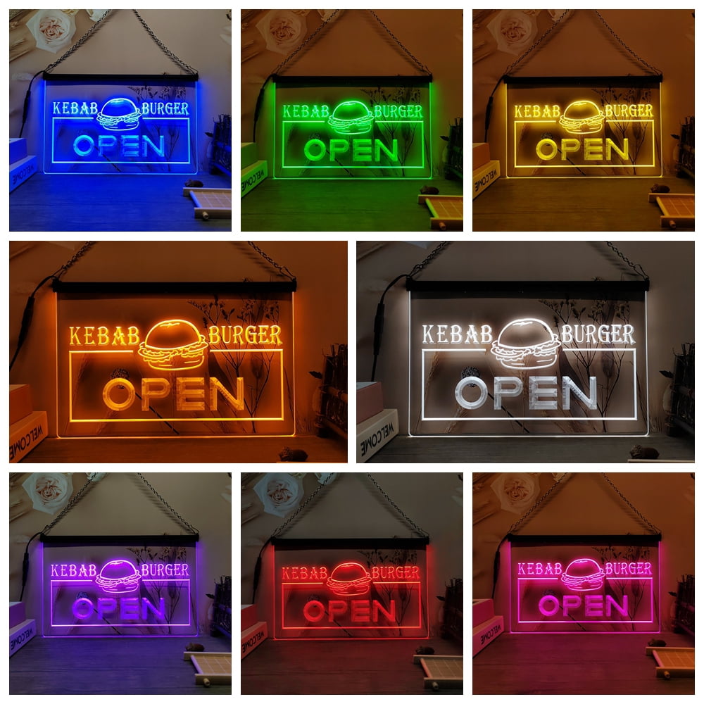 OPEN Kebab Burger Cafe Fast Food Vintage LED Neon Sign-Posters ...
