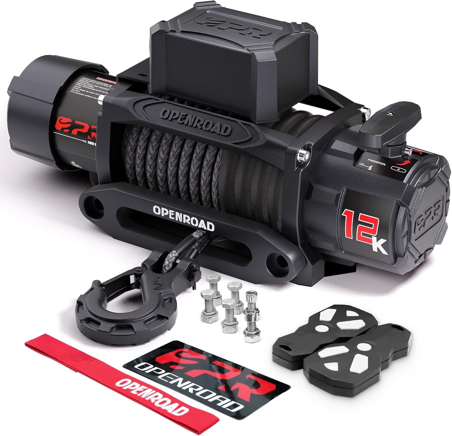 OPENROAD 12000 lb Recovery Winch with Synthetic Rope, 2 Wireless ...