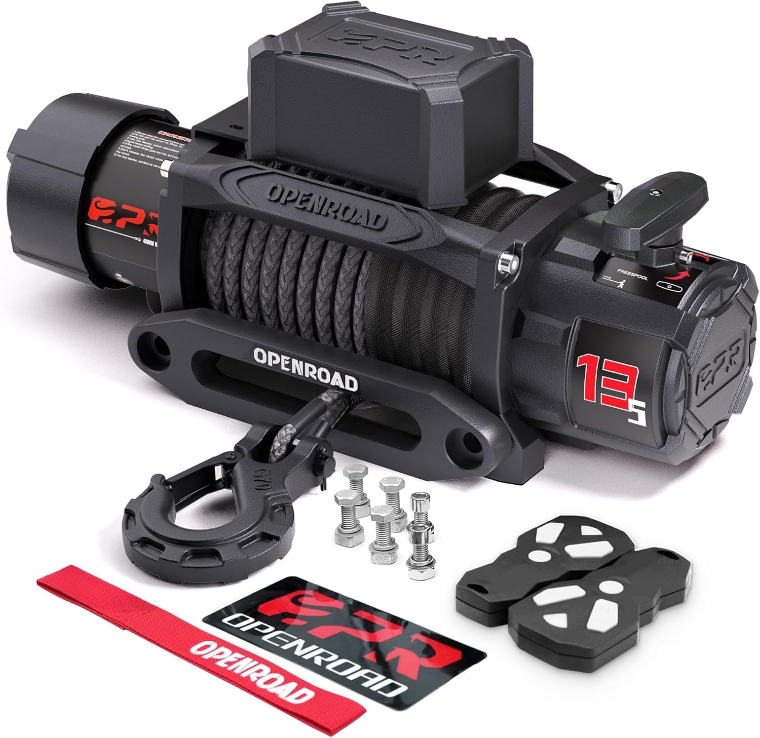 OPENROAD 13500 lb Recovery Winch with Synthetic Rope, 2 Wireless ...