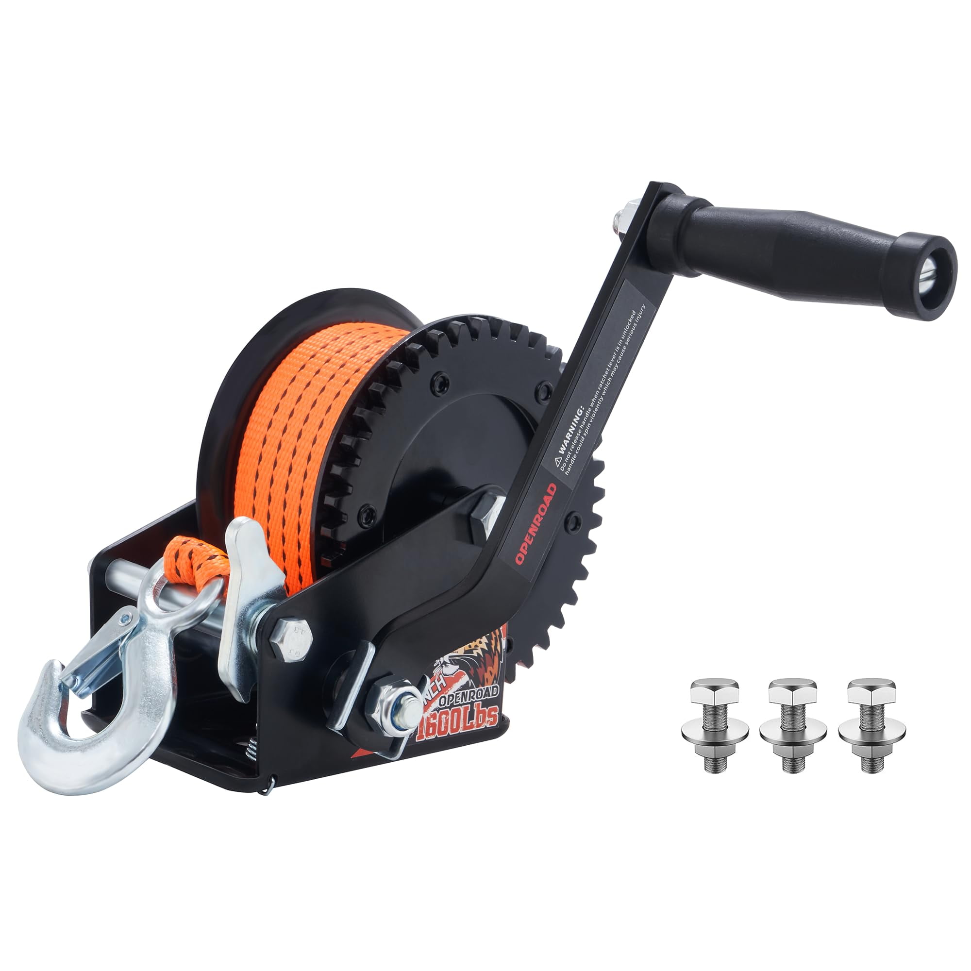 OPENROAD 1600LB Boat Trailer Winch - 26FT Orange Strap, Heavy Duty Hand ...