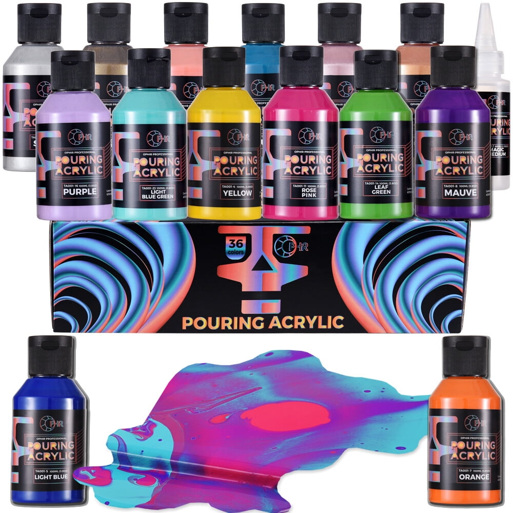 OPHIR 36 Color Pouring Acrylic Paint Set 100ML/Bottle w Magic Medium ...