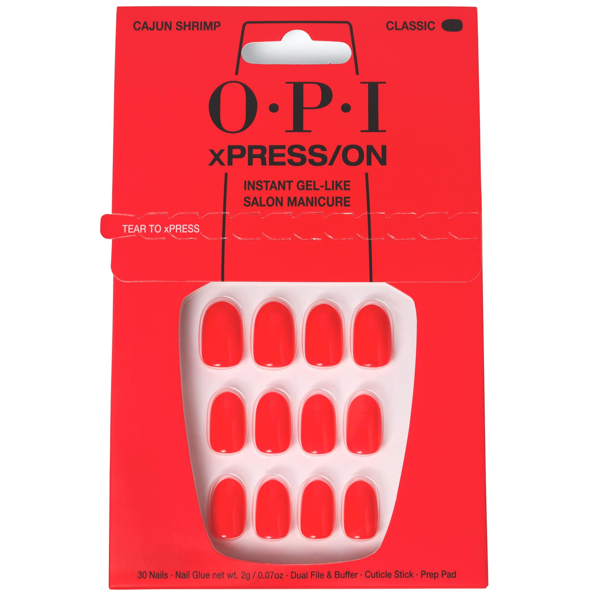OPI xPRESS/ON Cajun Shrimp HMF23 | Bright Red Short Round Press On ...