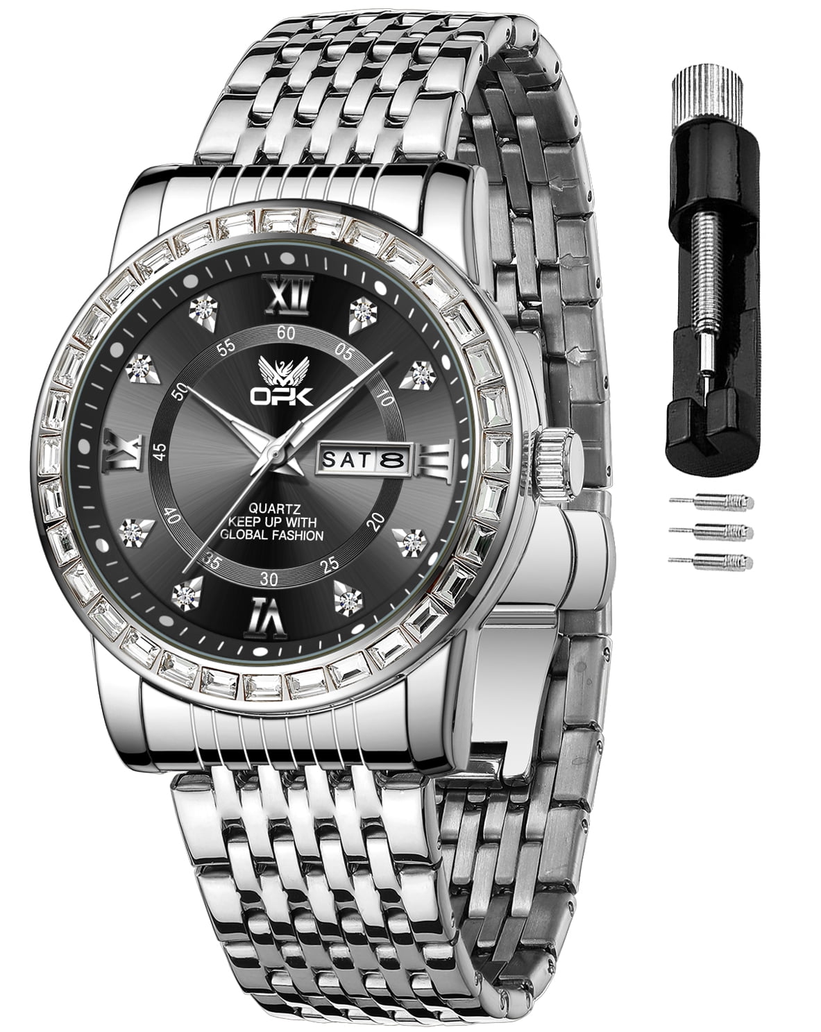 OPK Watches for Men Diamond Luxury Dress Classic Analog Big Large Face ...