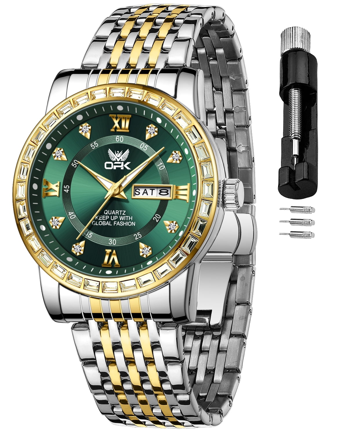 OPK Watches for Men Diamond Luxury Dress Classic Analog Big Large Face ...