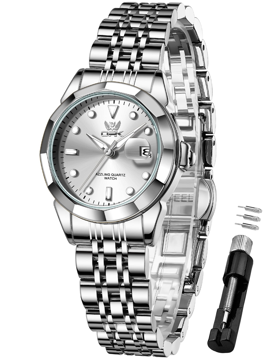 OPK Watches for Women Stainless Steel Fashion Dress Luxury Big Large ...