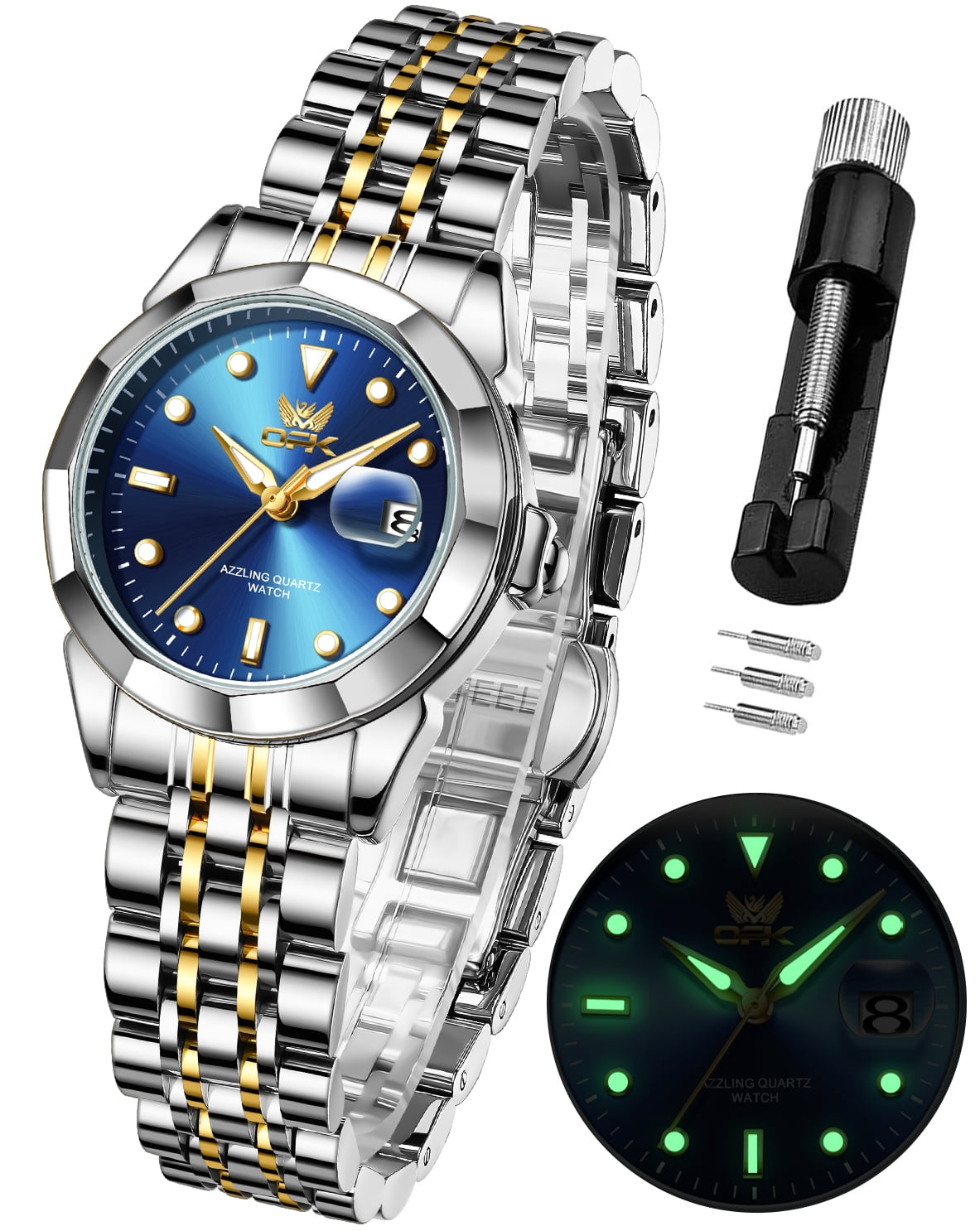 OPK Women's Luxury Quartz Watch, Stainless Steel, 27mm Face, Luminous ...