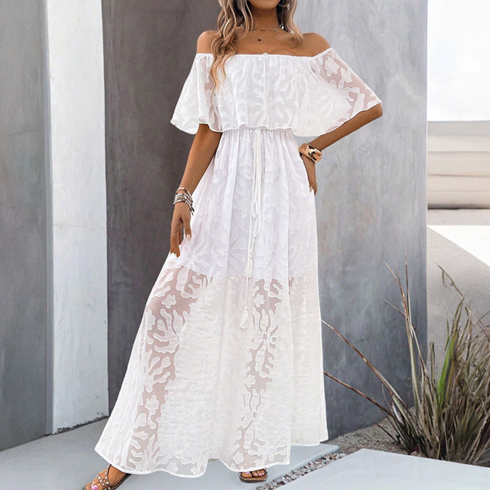 OPK73a Cold Shoulder Maxi Dresses for Women, Womens Off The Shoulder ...
