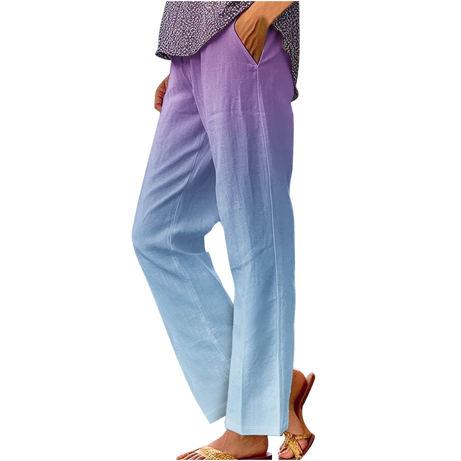 OPK73a Linen Capris Pants for Women, Womens Casual Linen Pants Loose ...