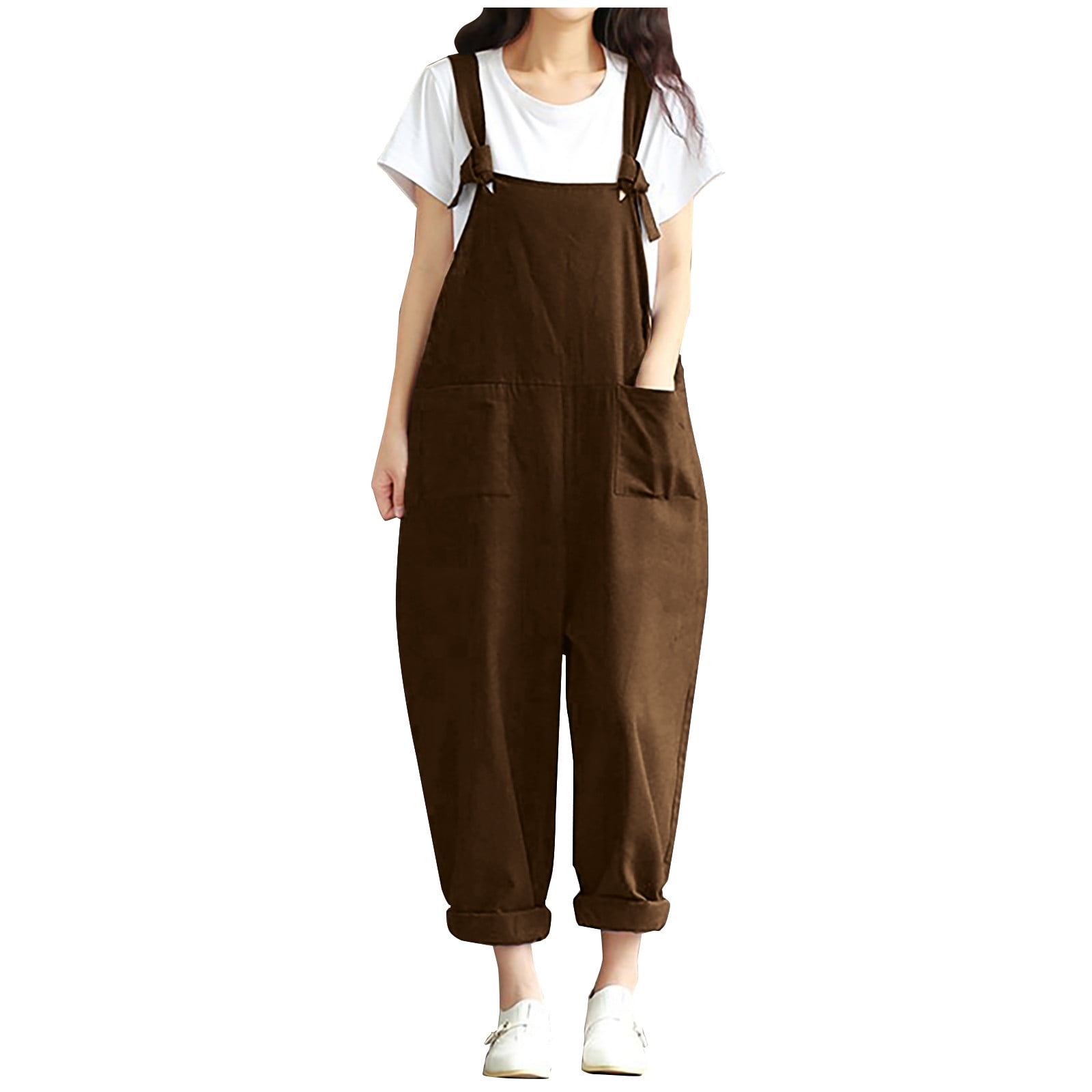 OPK73a Linen Overalls Rompers for Women, Womens Linen Pants Baggy ...