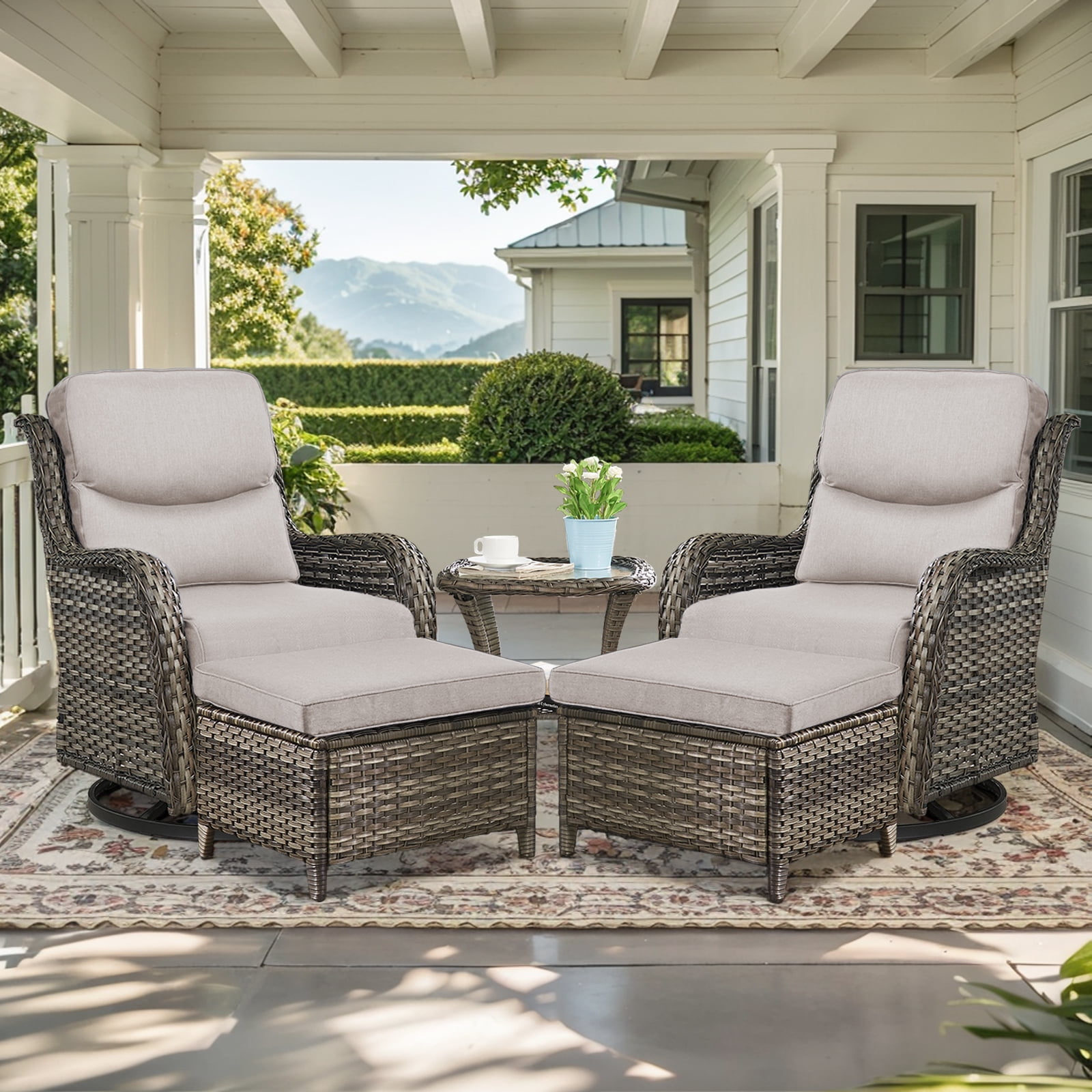 OPOHORO 5 Pieces Patio Furniture Set with Swivel Chairs, Ottomans and ...