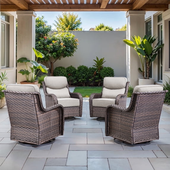 Opohoro Outdoor Swivel Rocker Patio Chairs Set of 4, with 6 inch Thick ...