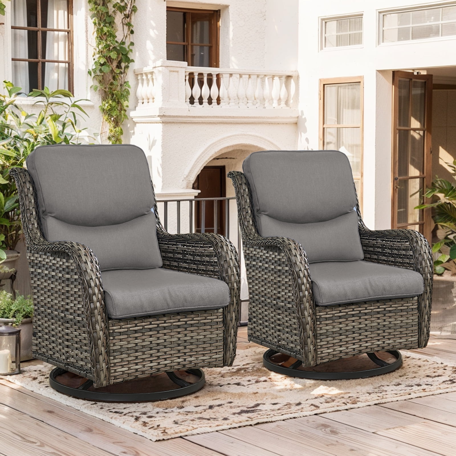 OPOHORO High Back Patio Swivel Glider Chairs Set of 2, All Weather ...