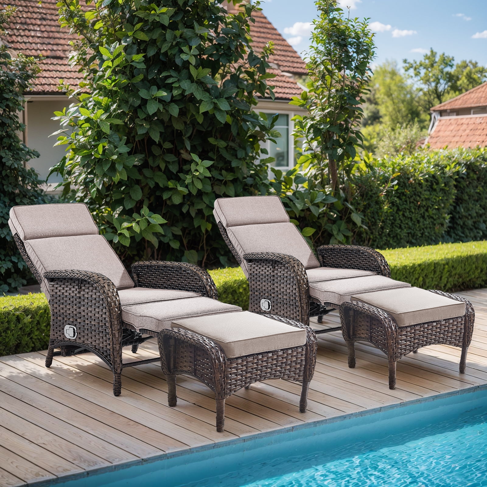 OPOHORO Outdoor Recliner Chairs Set of 2 with Ottomans, Adjustable ...