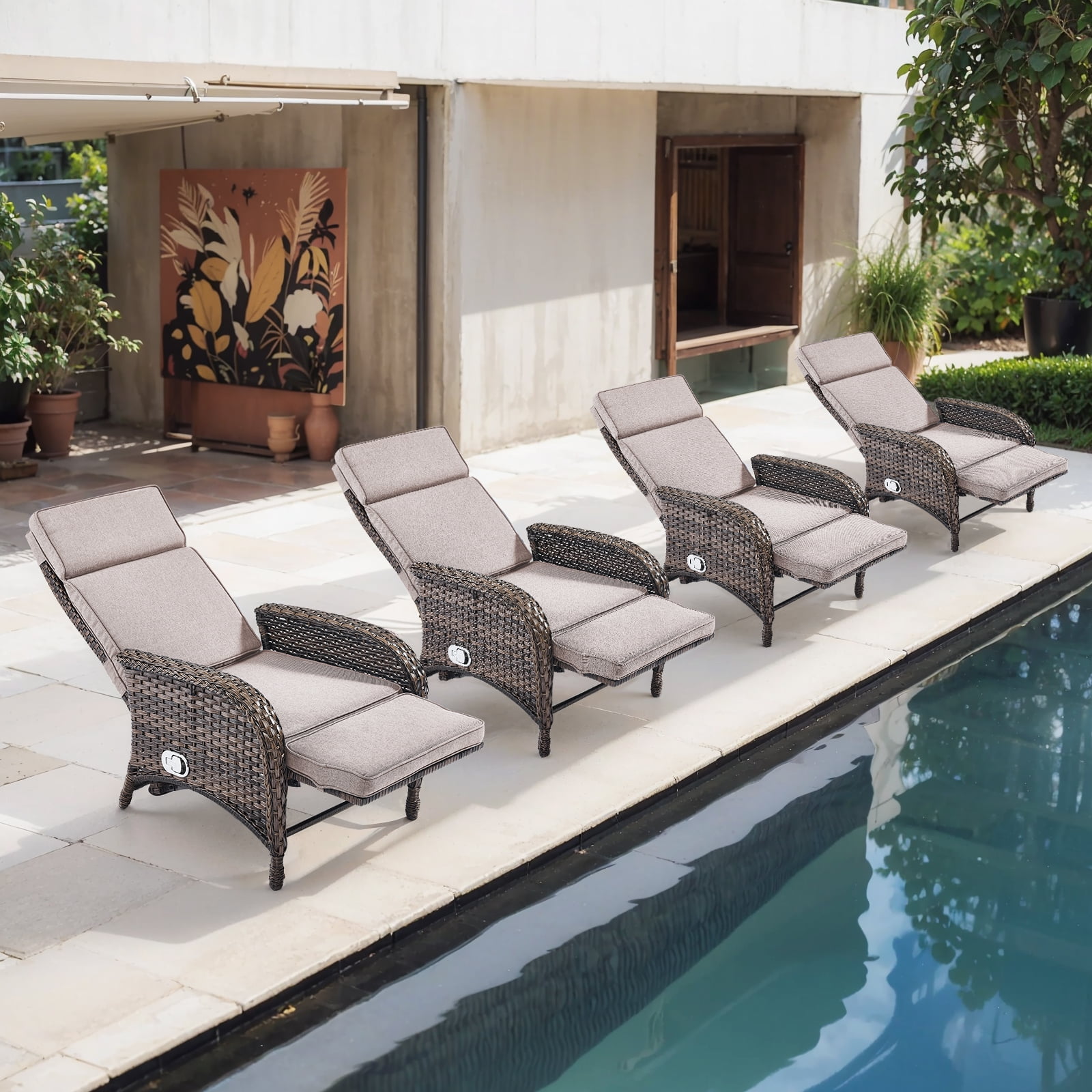 OPOHORO Outdoor Recliner Chairs Set of 4, Adjustable Reclining Patio ...